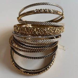 Jewelry | Silver And Gold Bangle Set Of 15 Of Various Designs | Poshmark